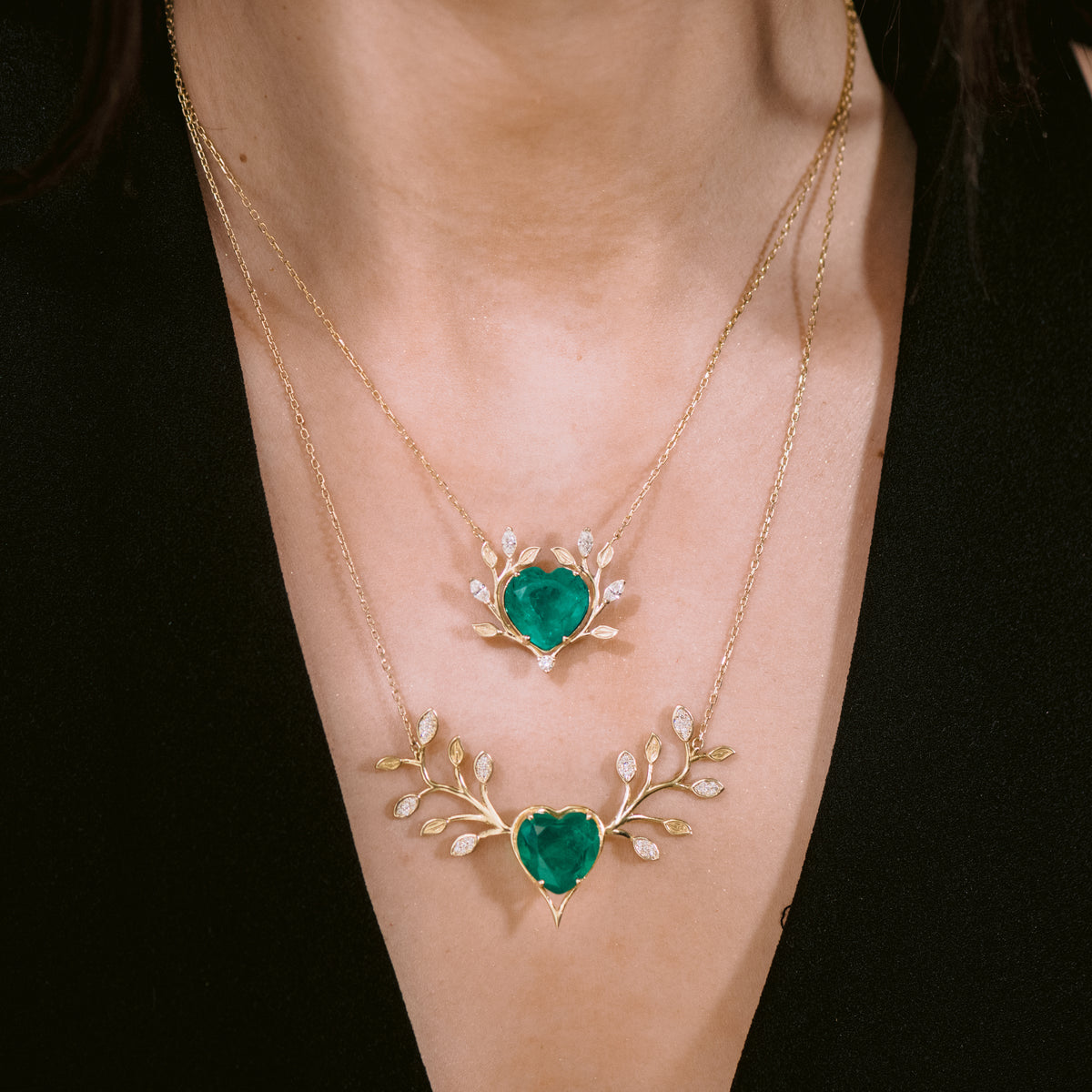 Emerald Heart-Cut Olive Tree Wings Necklace – Dima Jewellery