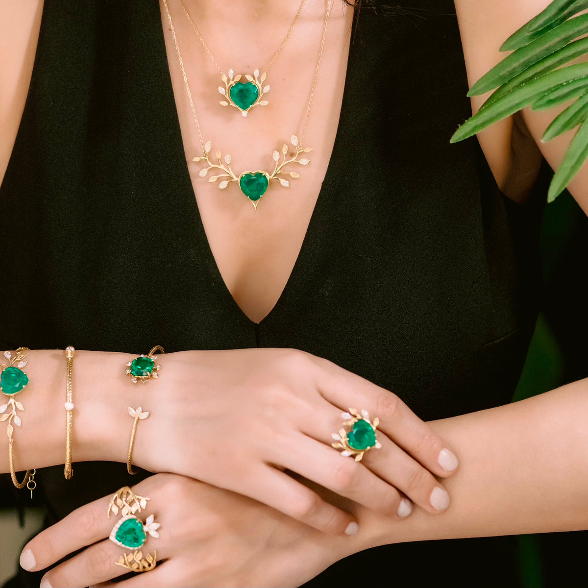 Emerald Heart-Cut Olive Tree Leaves Ring – Dima Jewellery